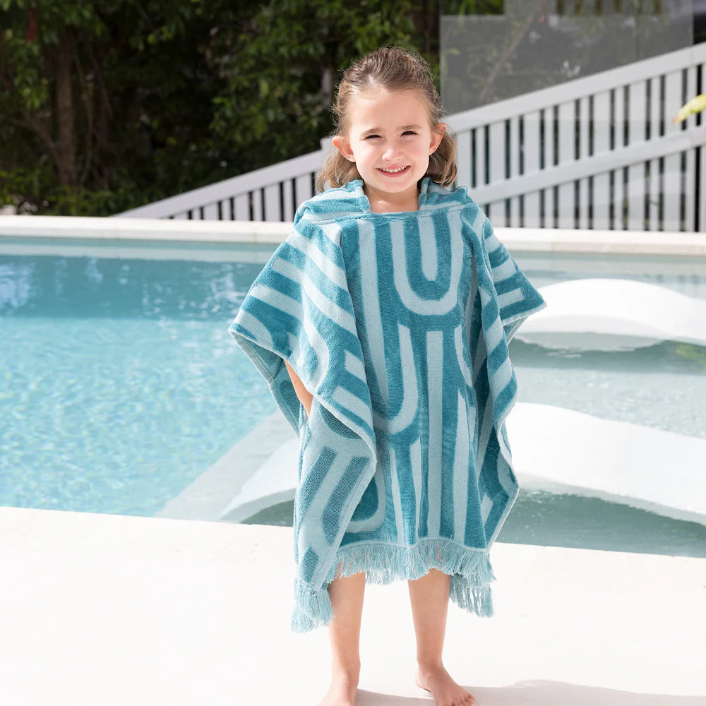 HiLo Kids Poncho - Turquoise by Bambury | Planet Linen