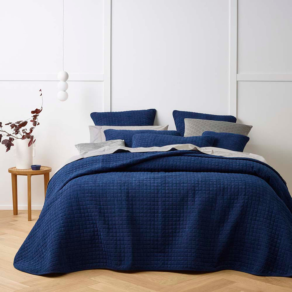 Bianca Turin Indigo Coverlet Set Navy | Planet Linen