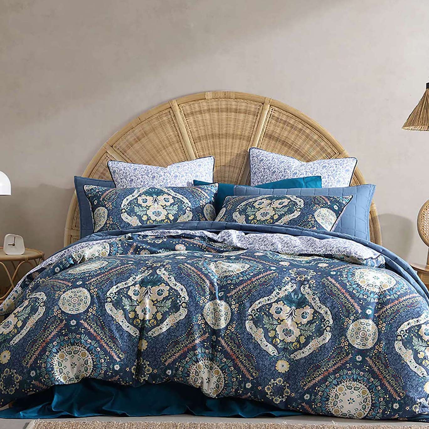 Kashmir Mid Blue Quilt Cover Set by Logan and Mason | Planet Linen