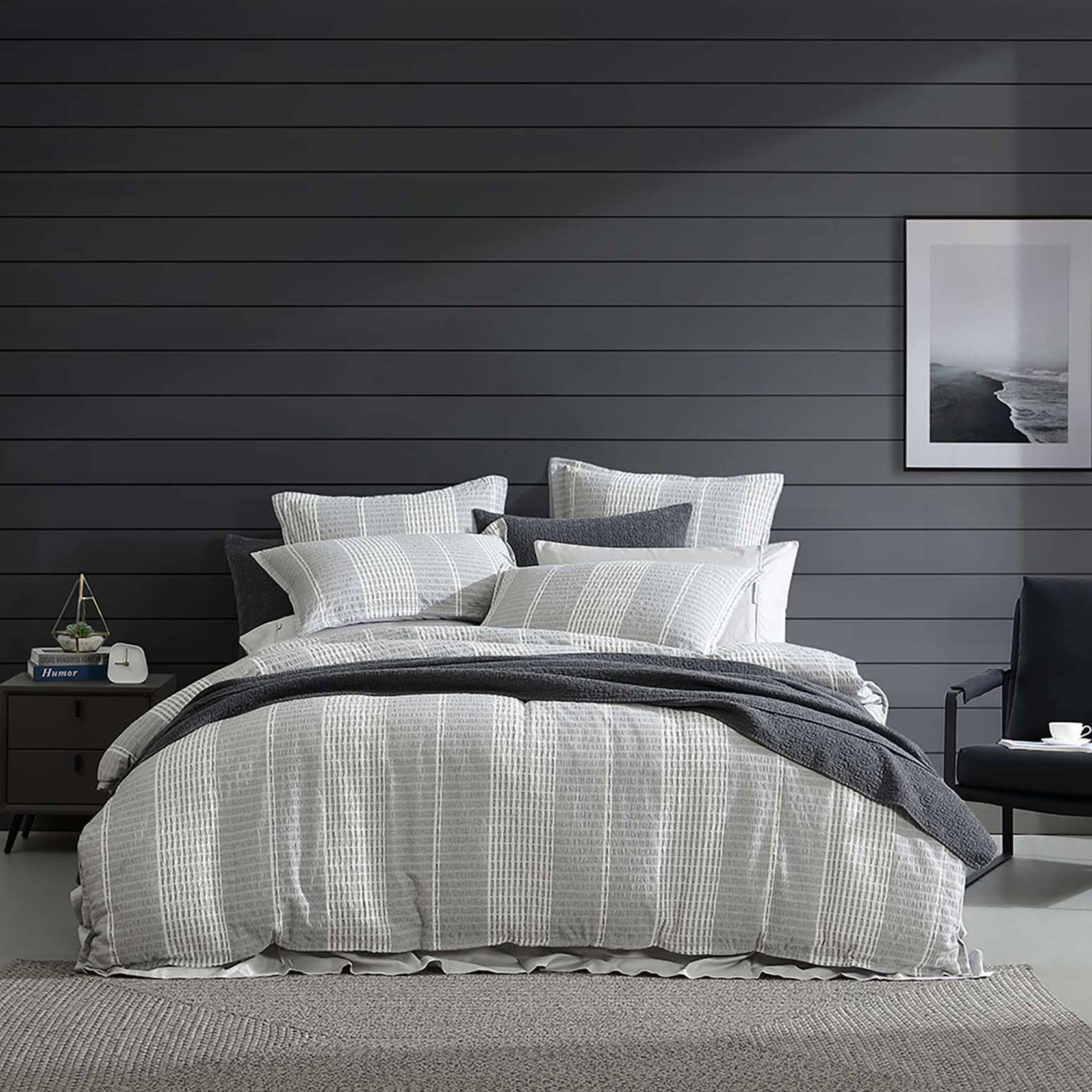 Hurley Charcoal Quilt Cover Set by Logan and Mason Platinum | Planet Linen