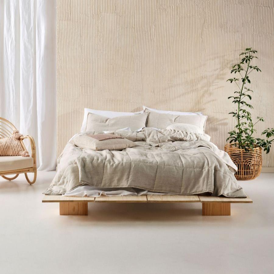 Nimes Natural Linen Quilted Coverlet by Linen House | Planet Linen