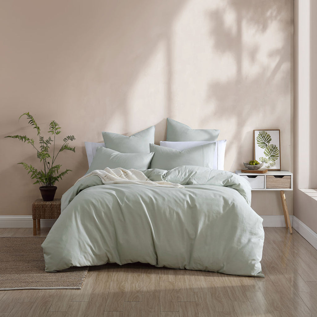 Serene Celadon Cotton/ Linen Quilt Cover Set by Logan and Mason Platin ...